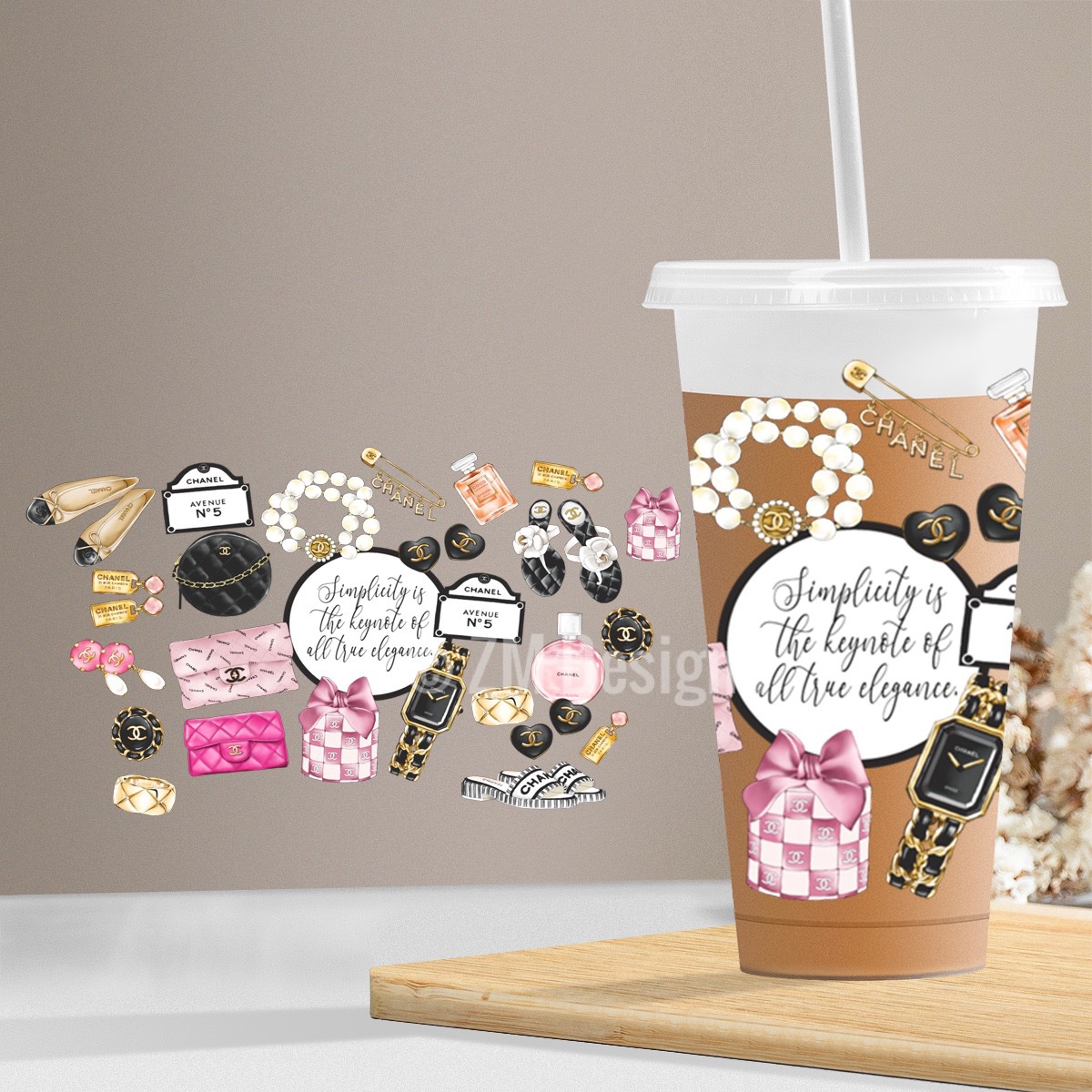 #28 UV DTF transfer wrap 24oz Coco Chanel - ZMDesigns