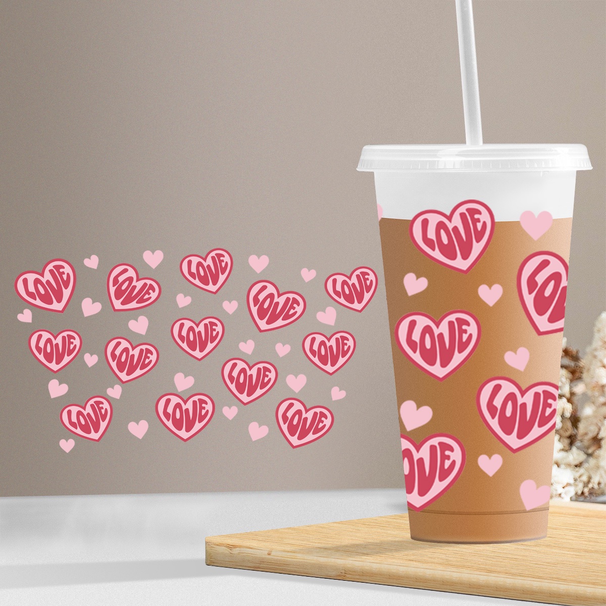 #129 UV DTF transfer wrap 24oz Love love love - ZMDesigns