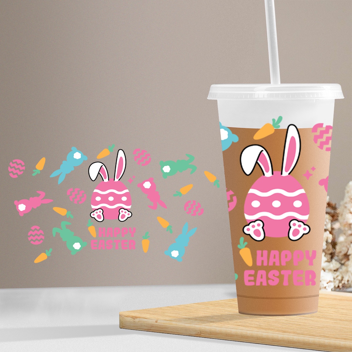 #132 UV DTF transfer wrap 24oz Happy Easter - ZMDesigns