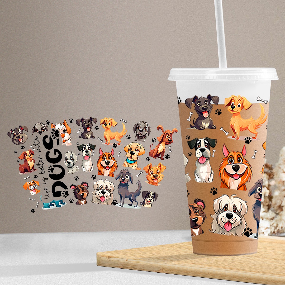 #159 UV DTF transfer wrap 24oz Dogs - ZMDesigns