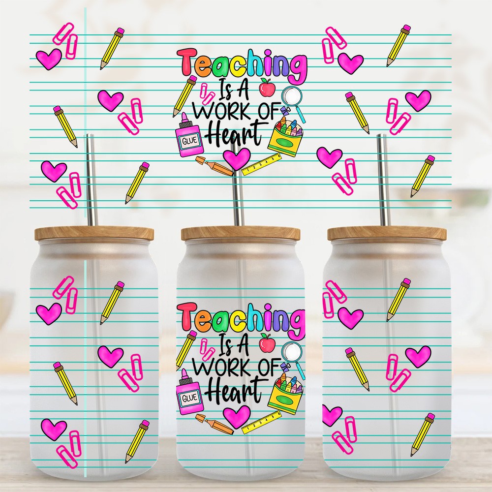 #98 UV DTF transfer wrap 16oz Teacher Heart - ZMDesigns