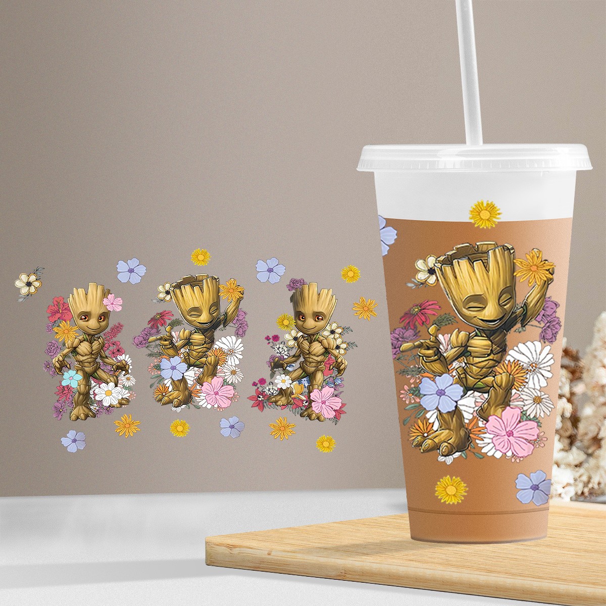 #169 Groot 24oz cold cup UV DTF- - ZMDesigns