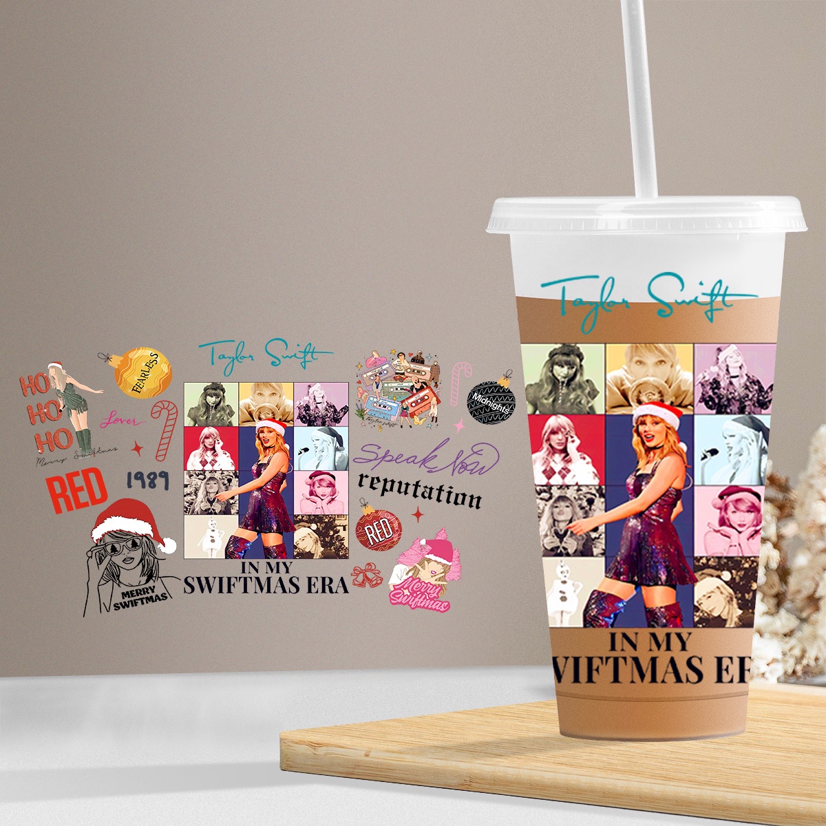 #177 Taylor Swift Christmas 24oz cold cup UV DTF - ZMDesigns