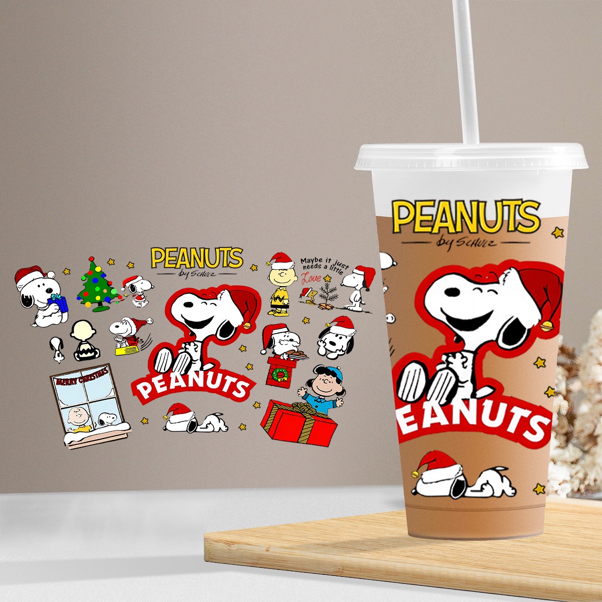 #182 UV DTF transfer wrap 24oz Peanuts Charlie Brown snoopy Christmas ...